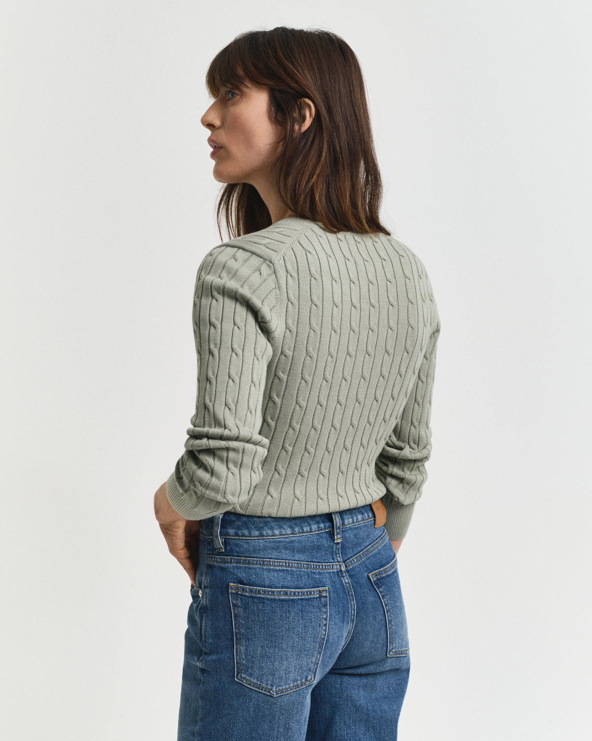 Stretch Cotton Cable Knit V-Neck Sweater – GANT